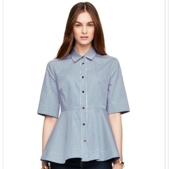 kate spade | Tops | Kate Spade Stripe Peplum Shirt Blouse Top Xs Nwot ...